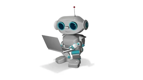 3D Animation Robot with Laptop with Alph... | Stock Video | Pond5