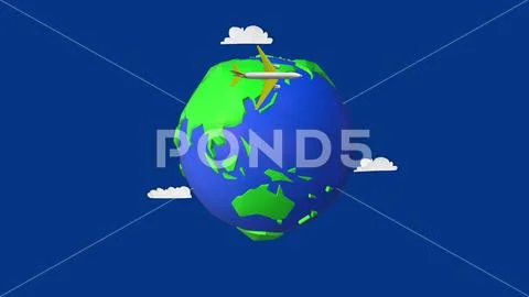 3D animation travel over the world with alpha channel on blue ...