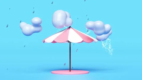 3d animation umbrella with cloud, drop r... | Stock Video | Pond5