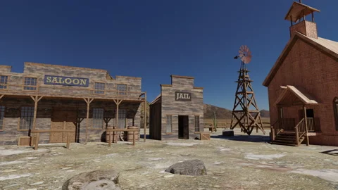 3D animation of a western ghost town on ... | Stock Video | Pond5