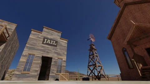 3D animation of a western ghost town on ... | Stock Video | Pond5