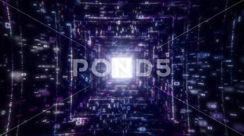 3D Big Data Digital Tunnel Square with futuristic matrix. Network of particles Illustration ...