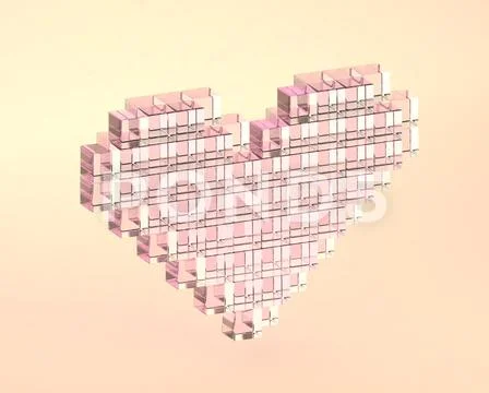 3d block heart as pixel art Stock Illustration ~ #103303308