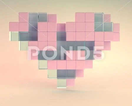 3d block heart as pixel art: Graphic #103303309