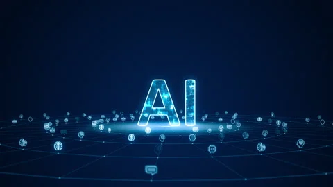 3D Blue digital AI letter logo with grid... | Stock Video | Pond5