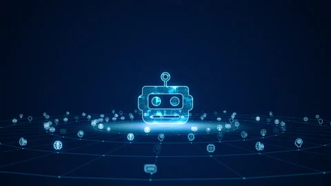 3D Blue digital robot head logo with gri... | Stock Video | Pond5