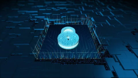 3D blue security Key logo and particles ... | Stock Video | Pond5