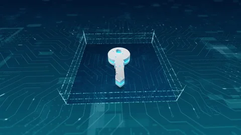 3D blue security Key logo and particles ... | Stock Video | Pond5