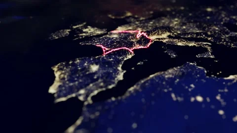3D CGI Night Map of France With Mountain... | Stock Video | Pond5