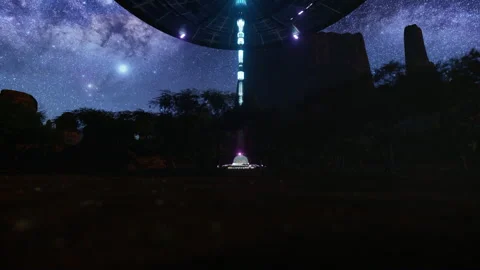 3D cgi UFO hovering over an baby artific... | Stock Video | Pond5