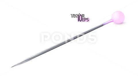 3d chrome realistic sewing pink pin isolated on a white background ...