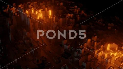 3d city with bright red flashes on a dark background ~ Hi Res #109699283