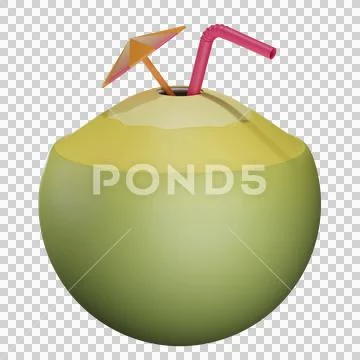 3d coconut drink object with transparent background ~ Clip Art #197893083