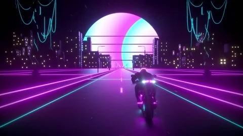 3D Cyberpunk Synthwave Motorcycle Rider ... | Stock Video | Pond5