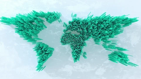 3D cylinders on world map moving like wa... | Stock Video | Pond5