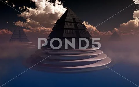 A 3d digital rendering illustration of a floating pyramid structure on ...