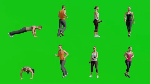 3D Exercise people on green screen backg... | Stock Video | Pond5