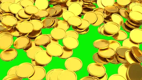 3d gold coins rain pile on the floor gre... | Stock Video | Pond5