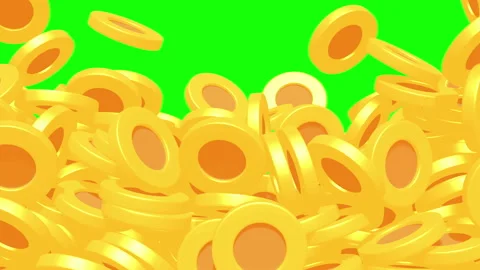 3d gold game coins falling on the floor. | Stock Video | Pond5