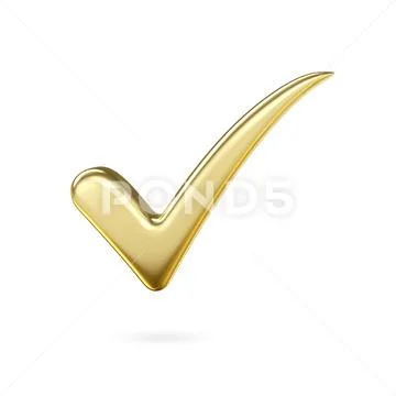 3d gold metal check mark icon. check list button choice for right ...