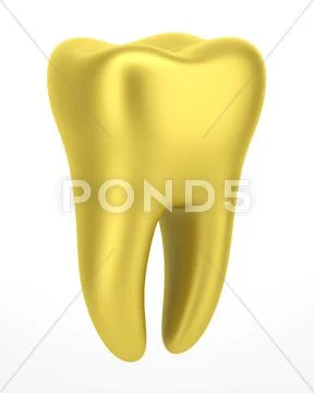 3d golden human tooth isolated on white background ~ Clip Art #45224963