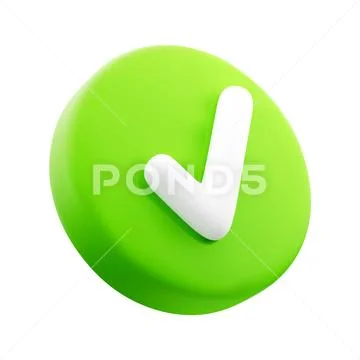 3D Green Check Mark Button Isolated on White Background. Design Element ...