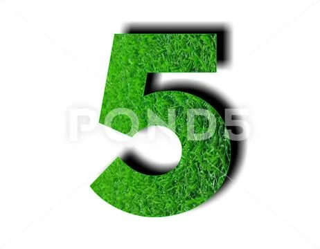 3d green grass texture number 5 five on white background for design ...