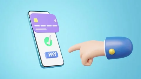 3D Hand press pay button icon. Phone and... | Stock Video | Pond5