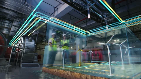3D hologram of virtual wind farm power p... | Stock Video | Pond5