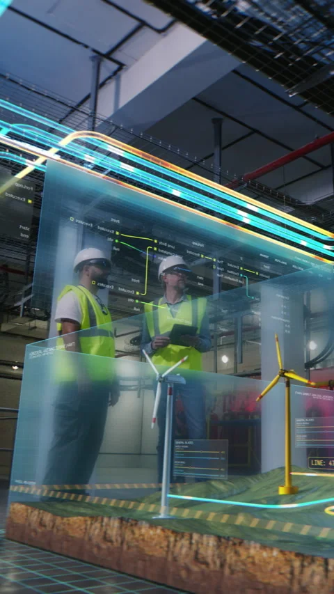 3D hologram of virtual wind farm power p... | Stock Video | Pond5