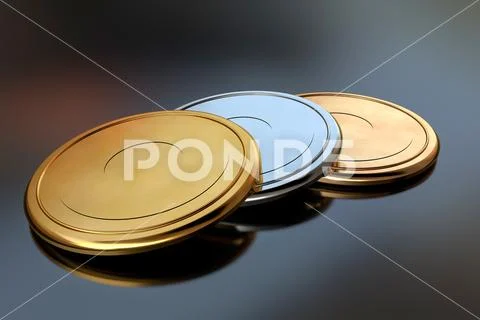 3D illustration with gold, silver and bronze discs: Royalty Free #126836706
