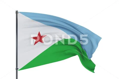 3D illustration. Waving flags of the world - flag of Djibouti. Isolated on white: Graphic #138148593