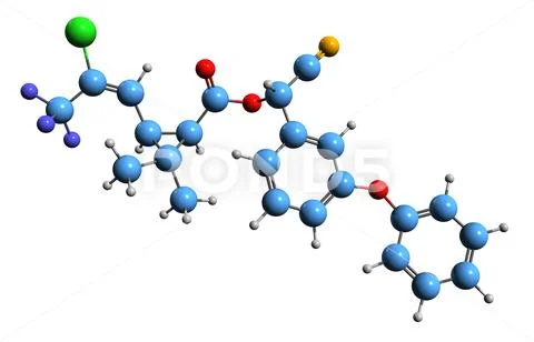 3D image of Cyhalothrin skeletal formula Illustration #228757200