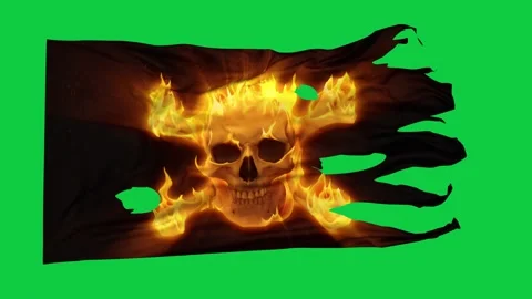 3D Jolly Roger Fire Pirate Flag Loop Gra... | Stock Video | Pond5