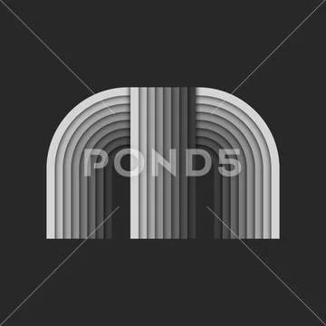 3d letter M initial monogram logo, layers levels gray gradient parallel ...
