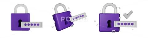 3D lock secure icon set, password authentication render concept ~ Clip ...