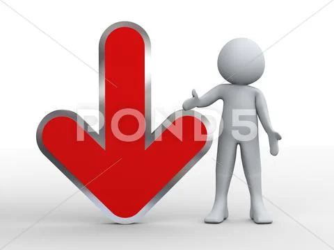 3d man and downward arrow Stock Illustration ~ #21250508