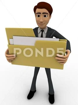 Photograph: 3d man holding big folder in hand concept 3d man holding ...