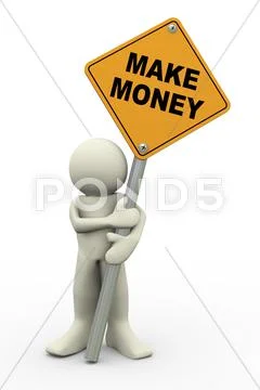3d man with make money sign board: Graphic #32249437
