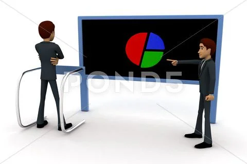 3d man pointing and showing pie graph to another man concept: Royalty ...