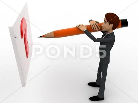 3d man writing question mark on paper with pencil concept: Graphic ...