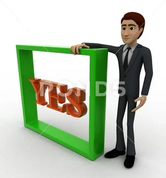 3d man with yes text and square box concept 3d man with yes text and ...