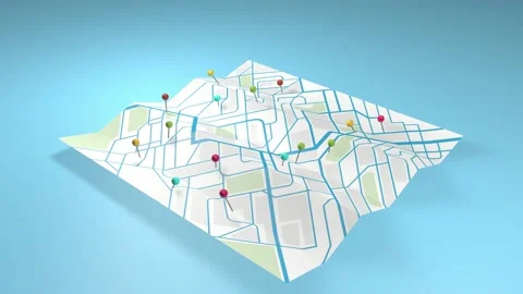 3D Map with labels. Pins on the map. Blu... | Stock Video | Pond5