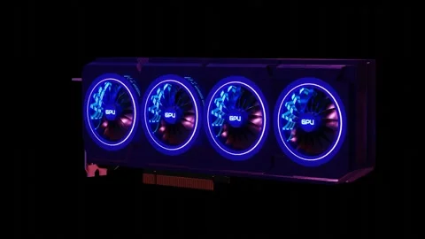 3D model of a huge video card with four ... | Stock Video | Pond5