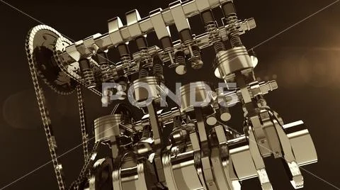 3D model of a working V8 engine with lens flare.: Royalty Free #87778298