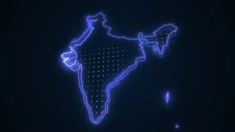3D Moving Neon Blue India Map Borders Ou... | Stock Video | Pond5