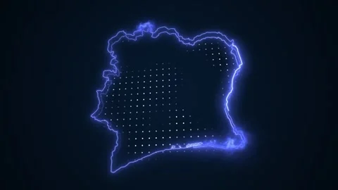 3D Moving Neon Blue Ivory Coast Map Bord... | Stock Video | Pond5