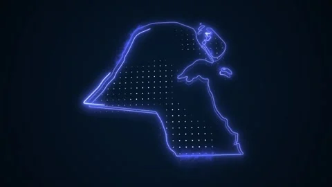 3D Moving Neon Blue Kuwait Map Borders O... | Stock Video | Pond5