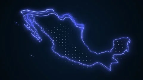 3D Moving Neon Blue Mexico Map Borders O... | Stock Video | Pond5