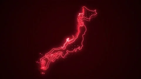 3D Moving Neon Red Japan Map Borders Out... | Stock Video | Pond5